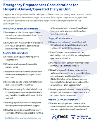 Emergency Preparedness Checklist for Hospital Dialysis Units